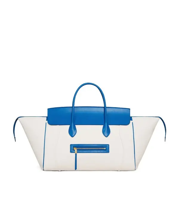 Celine Big Luggage In Textile And Calfskin - White