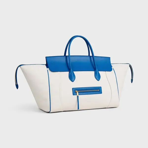 Celine Big Luggage In Textile And Calfskin - White
