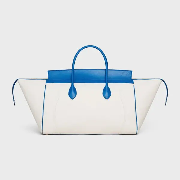 Celine Big Luggage In Textile And Calfskin - White