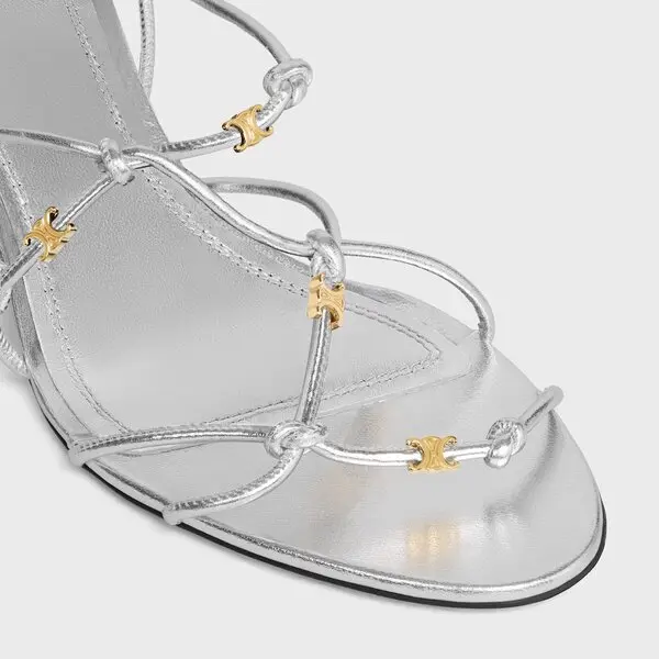 Celine Uptown Heeled Mule In Goatskin And Laminated Lambskin - Silver