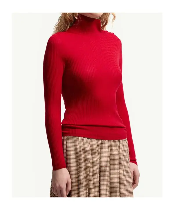 Moncler Ribbed Wool Turtleneck With Snap Button Detail - Red