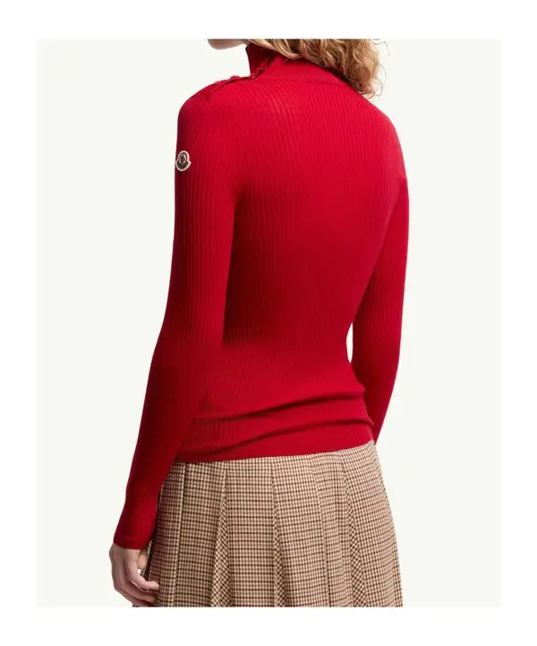 Moncler Ribbed Wool Turtleneck With Snap Button Detail - Red