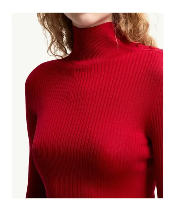 Moncler Ribbed Wool Turtleneck With Snap Button Detail - Red