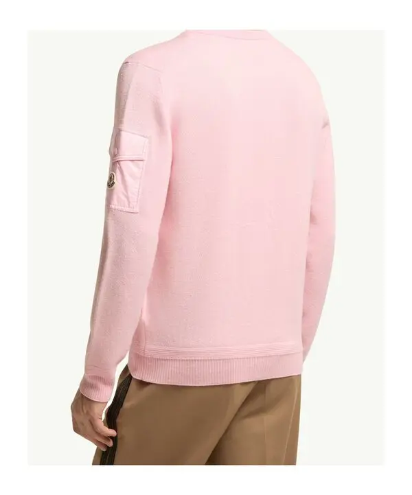Moncler Crew Neck Long Sleeve Wool Sweater - Light Pink