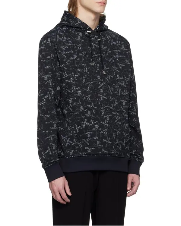 Balmain All-over Logo Label Printed Hoodie