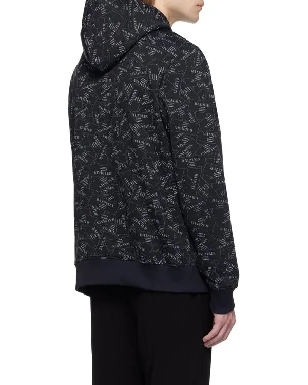 Balmain All-over Logo Label Printed Hoodie