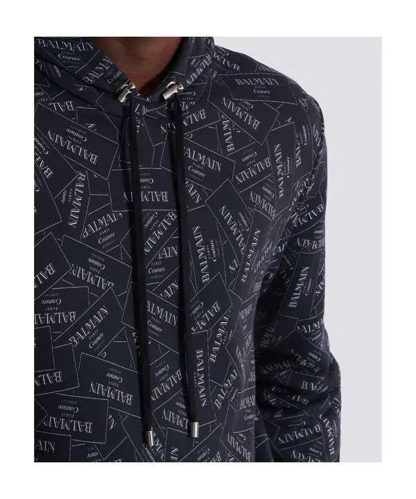 Balmain All-over Logo Label Printed Hoodie