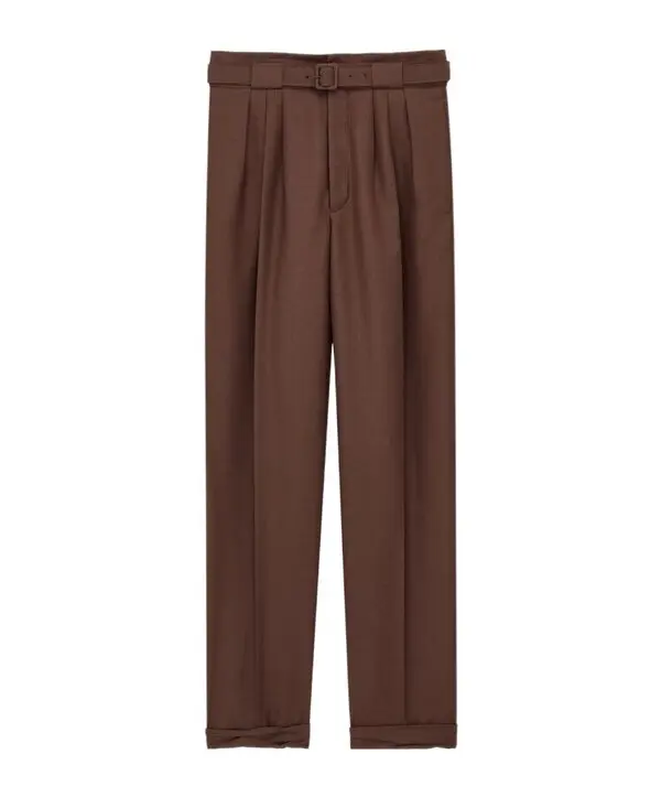 Saint Laurent Wool And Mohair Belted Trousers