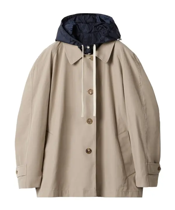 Miu Miu Panama Cotton And Technical Pongé Blouson Jacket - Clay/navy