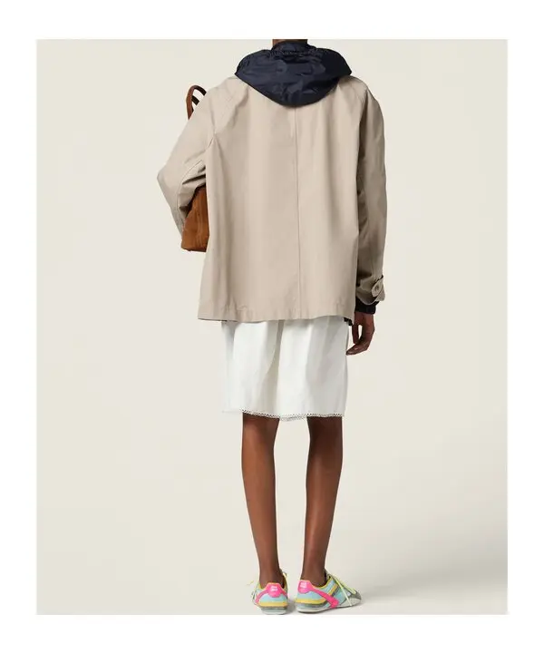 Miu Miu Panama Cotton And Technical Pongé Blouson Jacket - Clay/navy