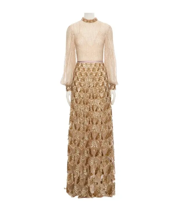 Valentino Garavani Embellished Long-sleeved Gown