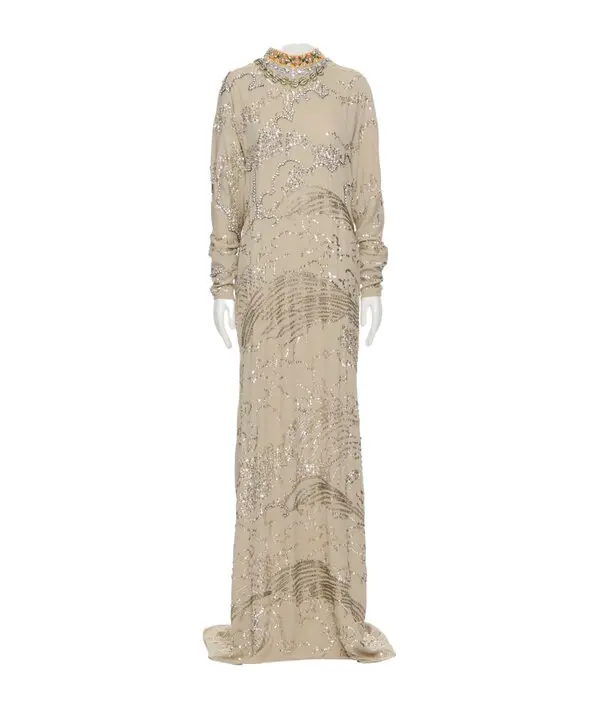 Valentino Garavani Long-sleeved Sequined Gown - Nude