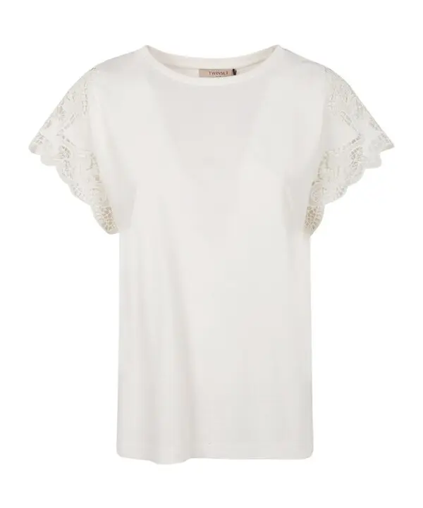 TWINSET Lace Regular Fit T-shirt - White