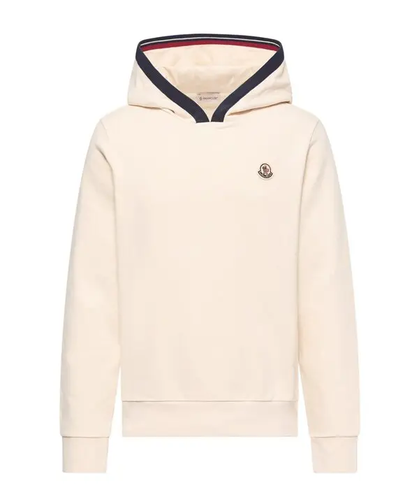 Moncler Brushed Cotton Logo Hoodie - Cream
