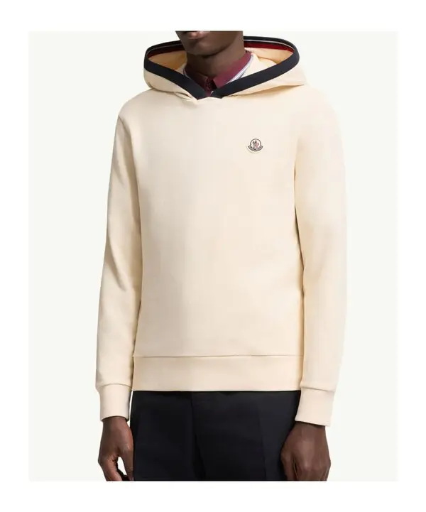 Moncler Brushed Cotton Logo Hoodie - Cream