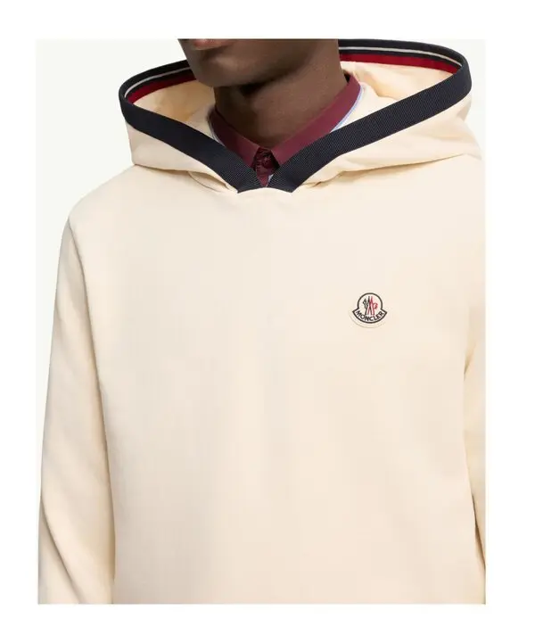 Moncler Brushed Cotton Logo Hoodie - Cream
