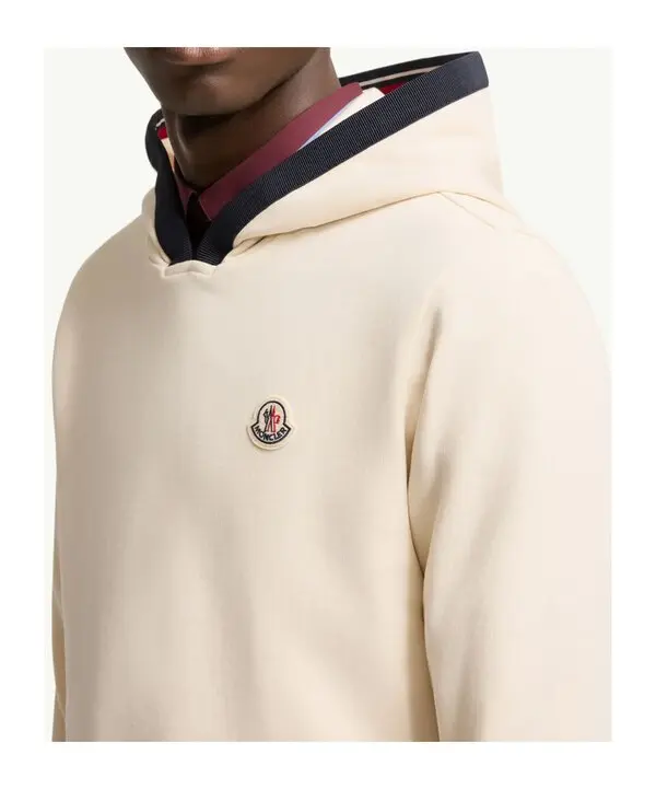 Moncler Brushed Cotton Logo Hoodie - Cream