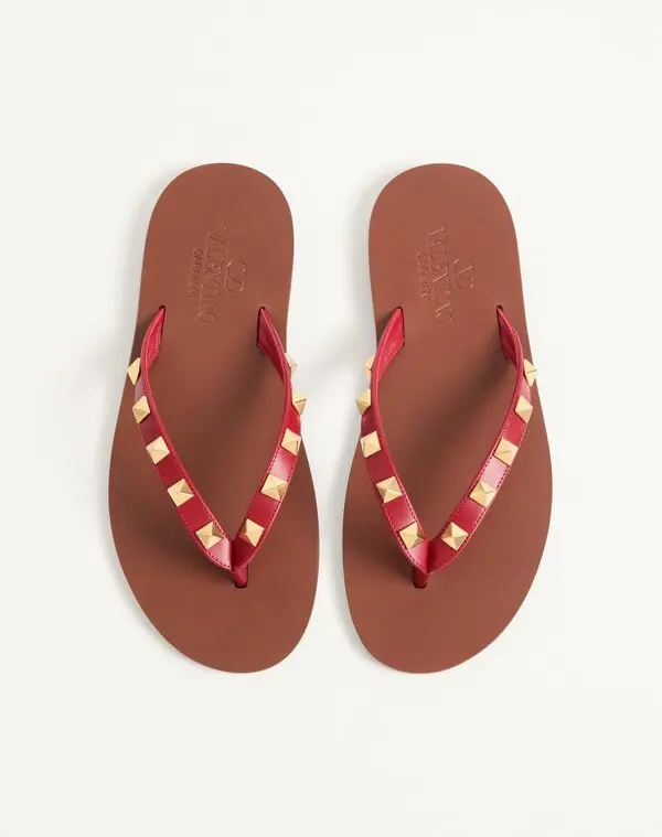 Valentino Garavani Rockstud Calfskin Thong Sandals