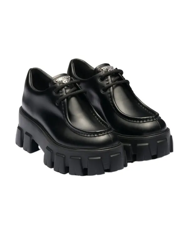 Prada Monolith Brushed Leather Lace-up Shoes