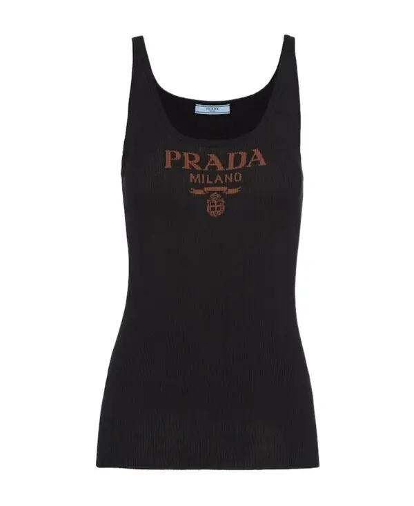 Prada Ribbed Logo Tank Top - Black
