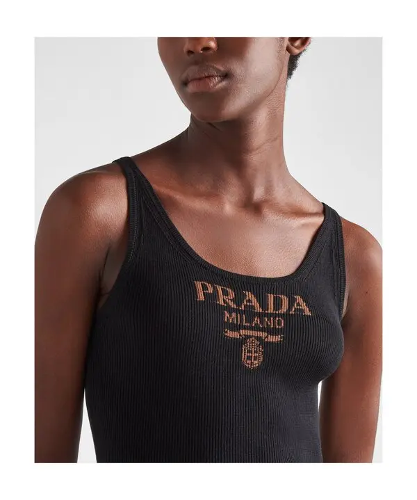 Prada Ribbed Logo Tank Top