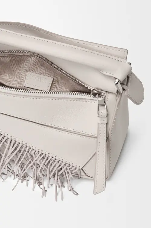 Loewe Fringe Small Puzzle Bag In Classic Calfskin - White
