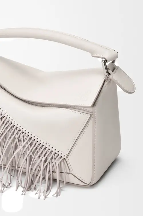 Loewe Fringe Small Puzzle Bag In Classic Calfskin - White