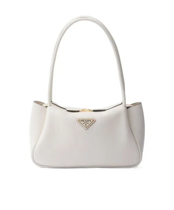 Prada Medium Handbag With Enameled Triangle Logo - White