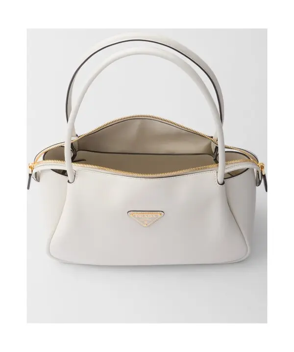 Prada Medium Handbag With Enameled Triangle Logo - White