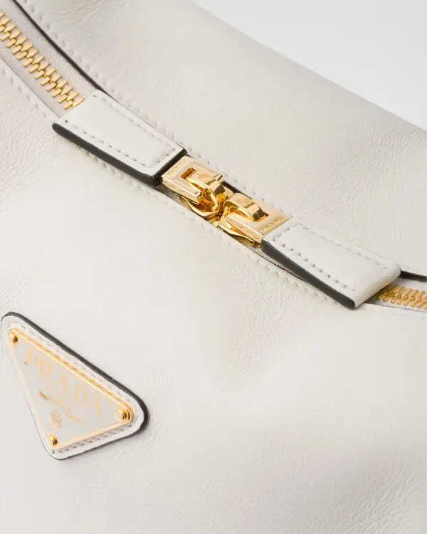 Prada Medium Handbag With Enameled Triangle Logo - White