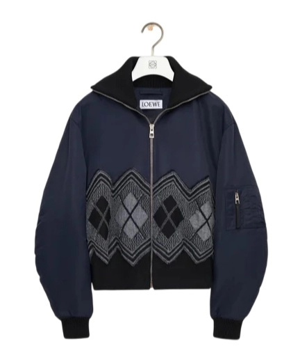 Loewe Bomber Jacket In Nylon And Wool Blend With Argyle Detail