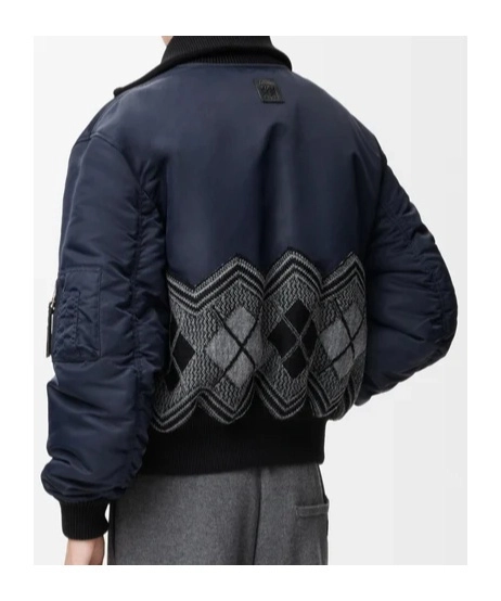 Loewe Bomber Jacket In Nylon And Wool Blend With Argyle Detail