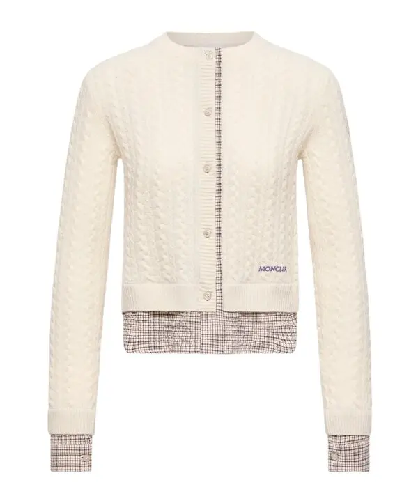 Moncler Cable Knit Wool Cashmere Blend Cardigan