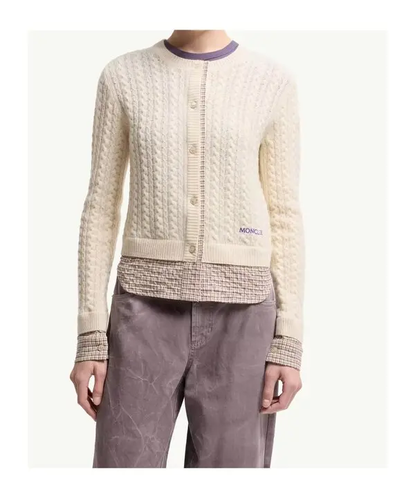 Moncler Cable Knit Wool Cashmere Blend Cardigan