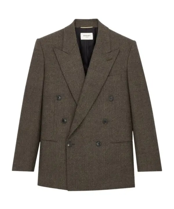 Saint Laurent Double-breasted Jacket In Herringbone Wool