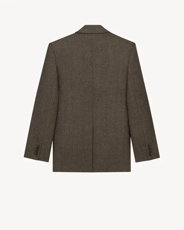Saint Laurent Double-breasted Jacket In Herringbone Wool