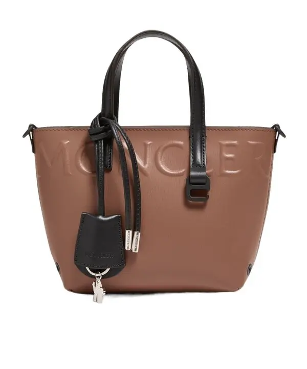 Moncler Micro Tote Bag With Leather Handles And Detachable Shoulder Strap - Brown