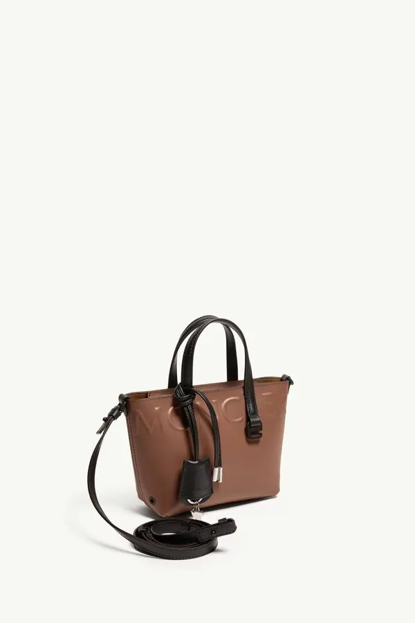 Moncler Micro Tote Bag With Leather Handles And Detachable Shoulder Strap - Brown