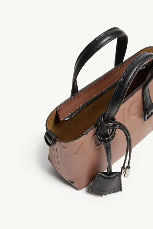 Moncler Micro Tote Bag With Leather Handles And Detachable Shoulder Strap - Brown