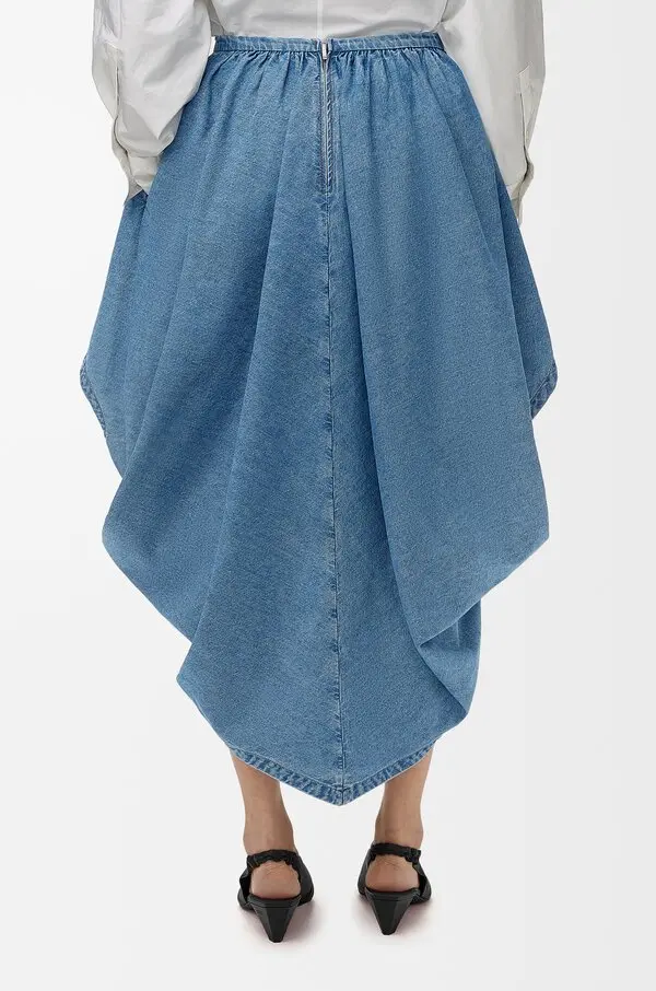 Loewe Asymmetrical Ruffle Denim Skirt