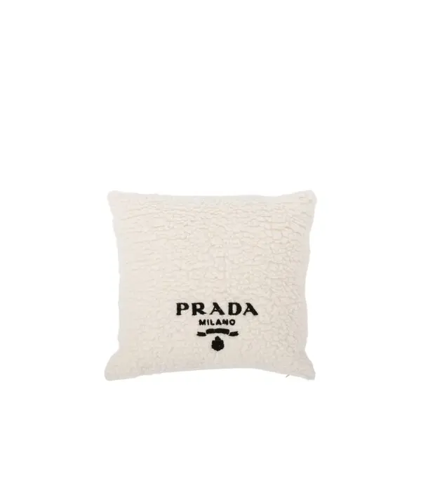 Prada Faux-fur Cashmere And Wool Blend Logo Pillow