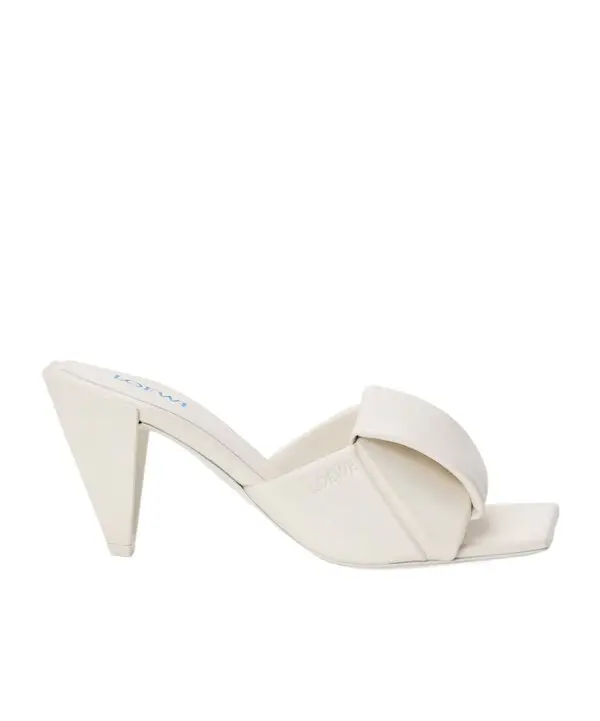 Loewe Origami Slide Heeled Sandals In Lambskin - White