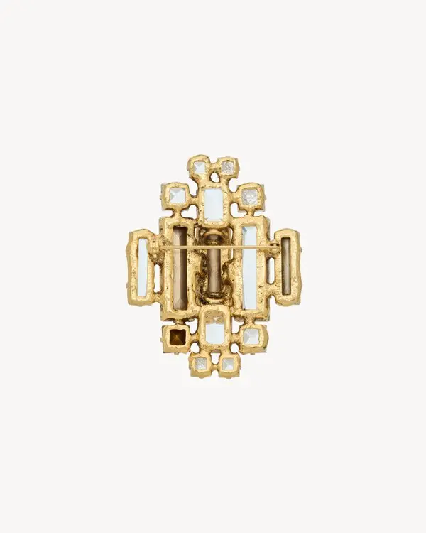 Saint Laurent Crystal Medallion Brooch In Metal