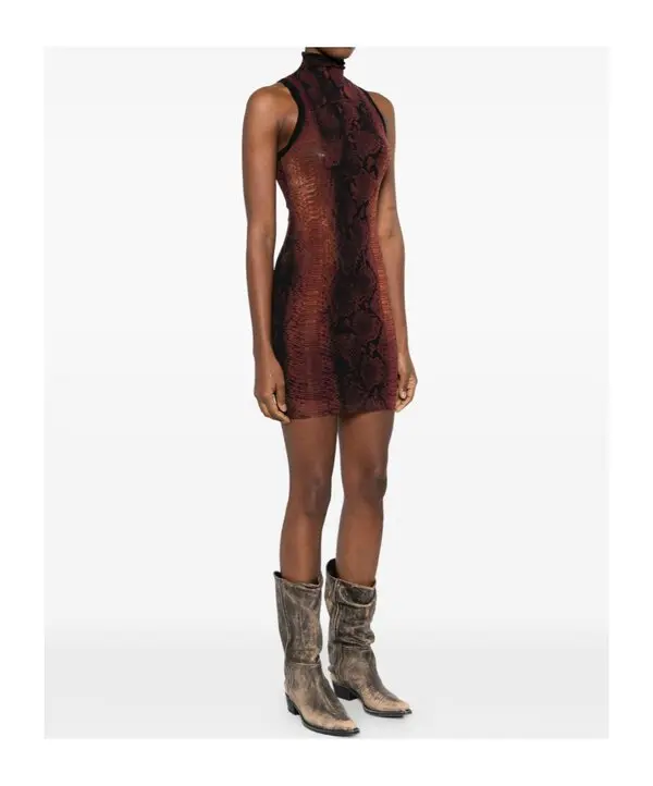 JEAN PAUL GAULTIER Snakeskin High Neck Mini Dress - Brown/black