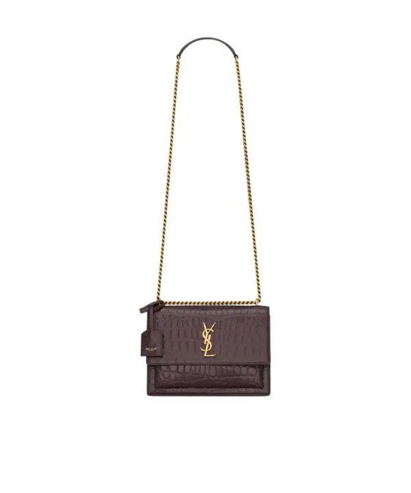 Saint Laurent Sunset Medium Bag In Crocodile-embossed Leather - Brown