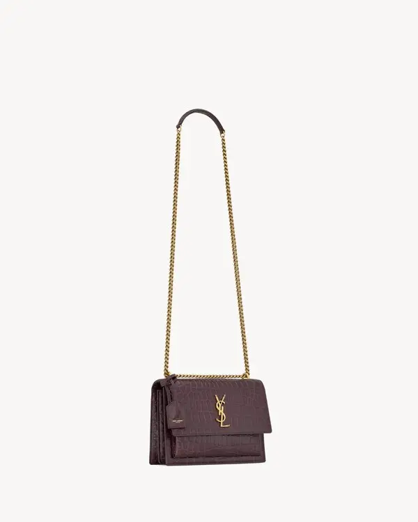 Saint Laurent Sunset Medium Bag In Crocodile-embossed Leather - Brown