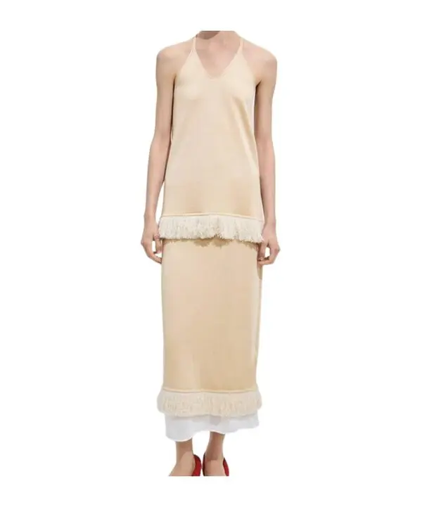 Bottega Veneta Silk Knit Top With Fringe Detail - Nude