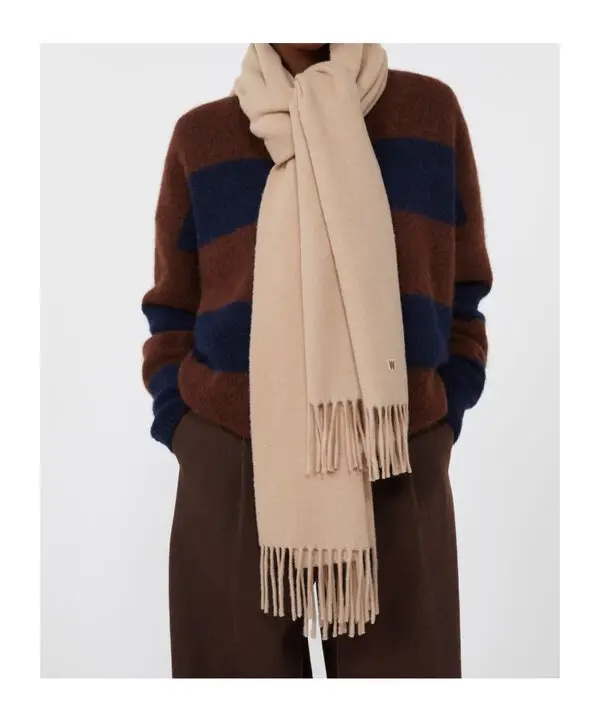 Max Mara Logo Embroidered Fringed Scarf