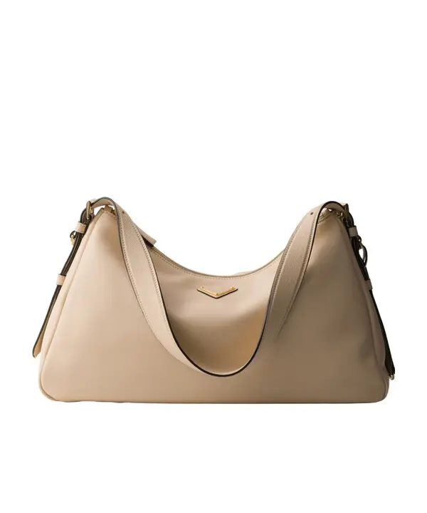 Prada Aimée Large Leather Shoulder Bag - Travertine