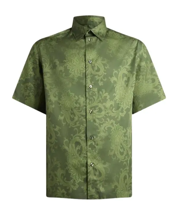 Etro Oversized Shirt In Cotton Satin With Floral Paisley Motif
